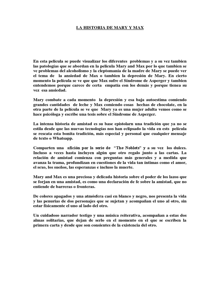 La Historia de Mary y Max | PDF | Poesía