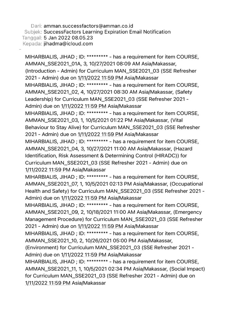 SuccessFactors Learning Expiration Email Notification | PDF | Labor Relations | Health Sciences