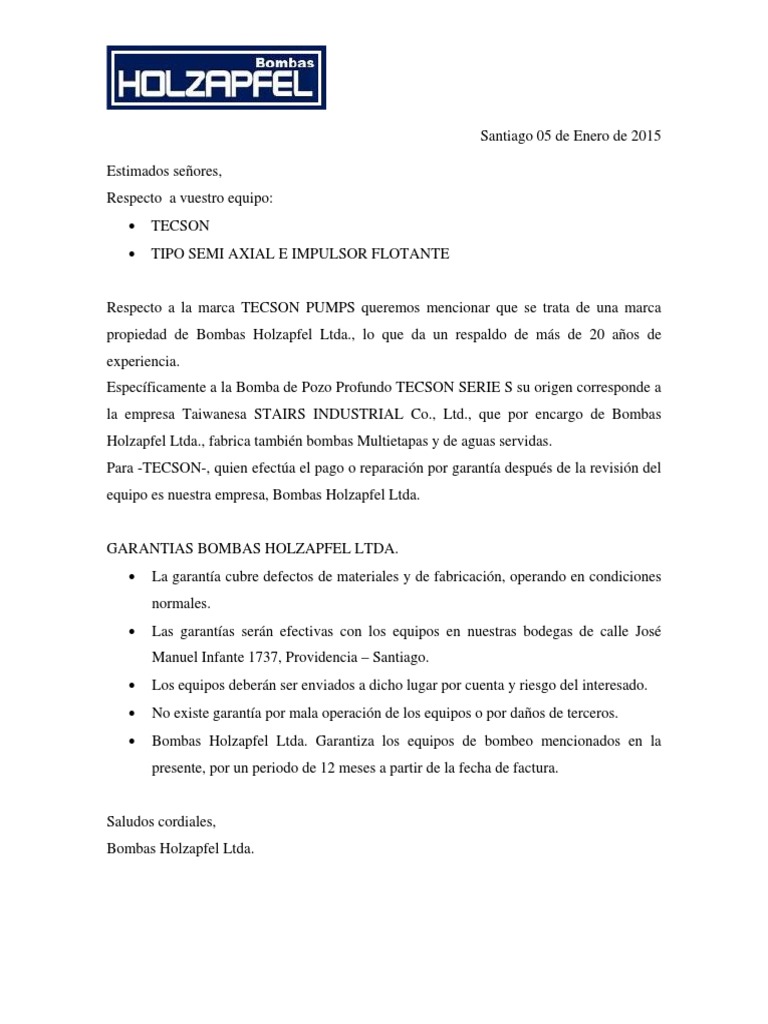 Origen y Garantia TECSON S | PDF