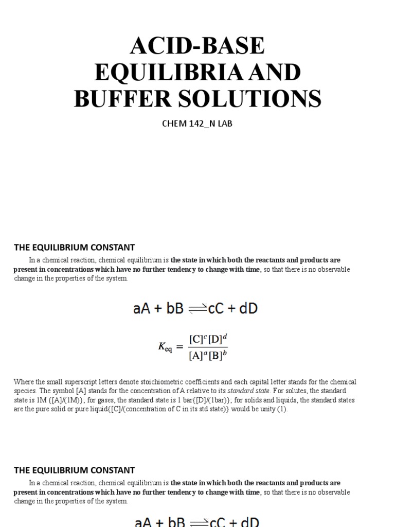 Chem 142 - N Lab Acid Base Equilibria and Buffer Solutions 2022 | PDF ...