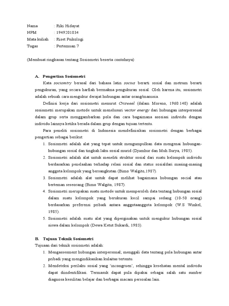 Sosiometri: Pengukuran Hubungan Sosial | PDF