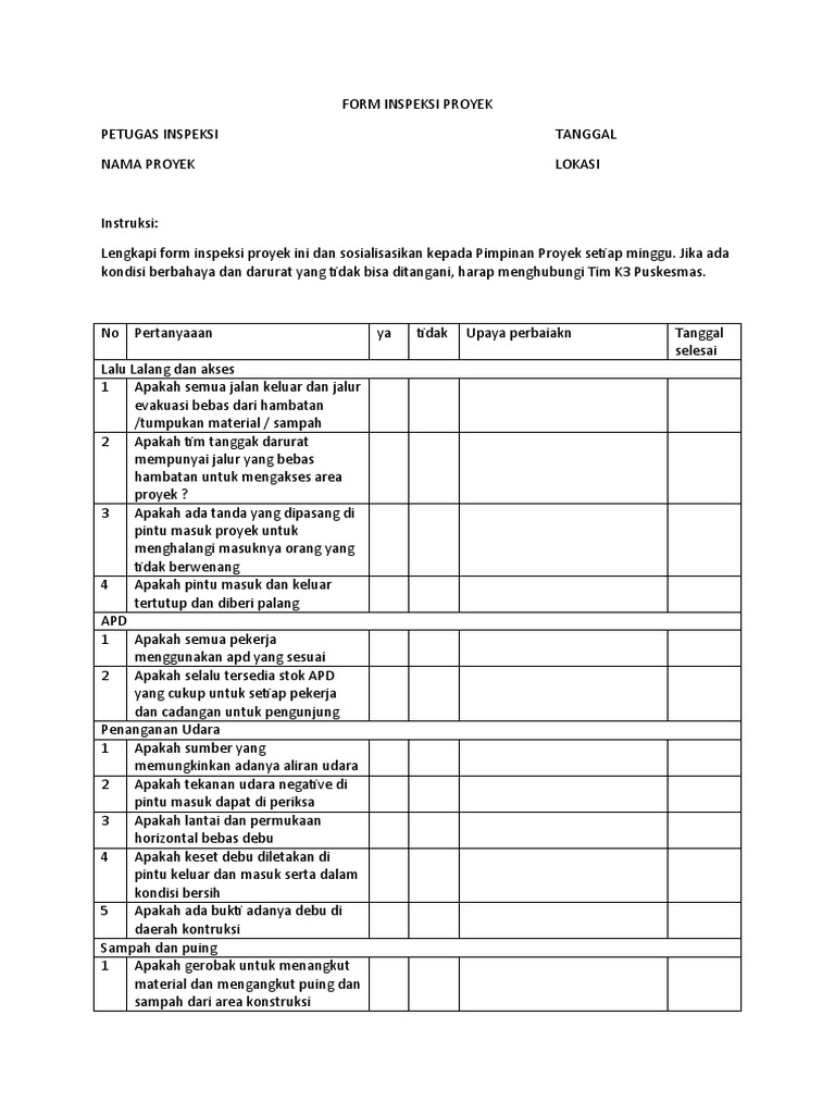 Form Inspeksi Proyek | PDF