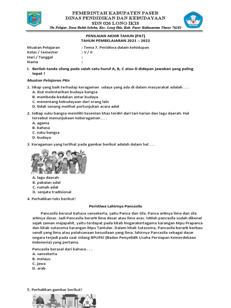Soal Tema 7 Kls 5 | PDF | Kajian Bahasa Asing