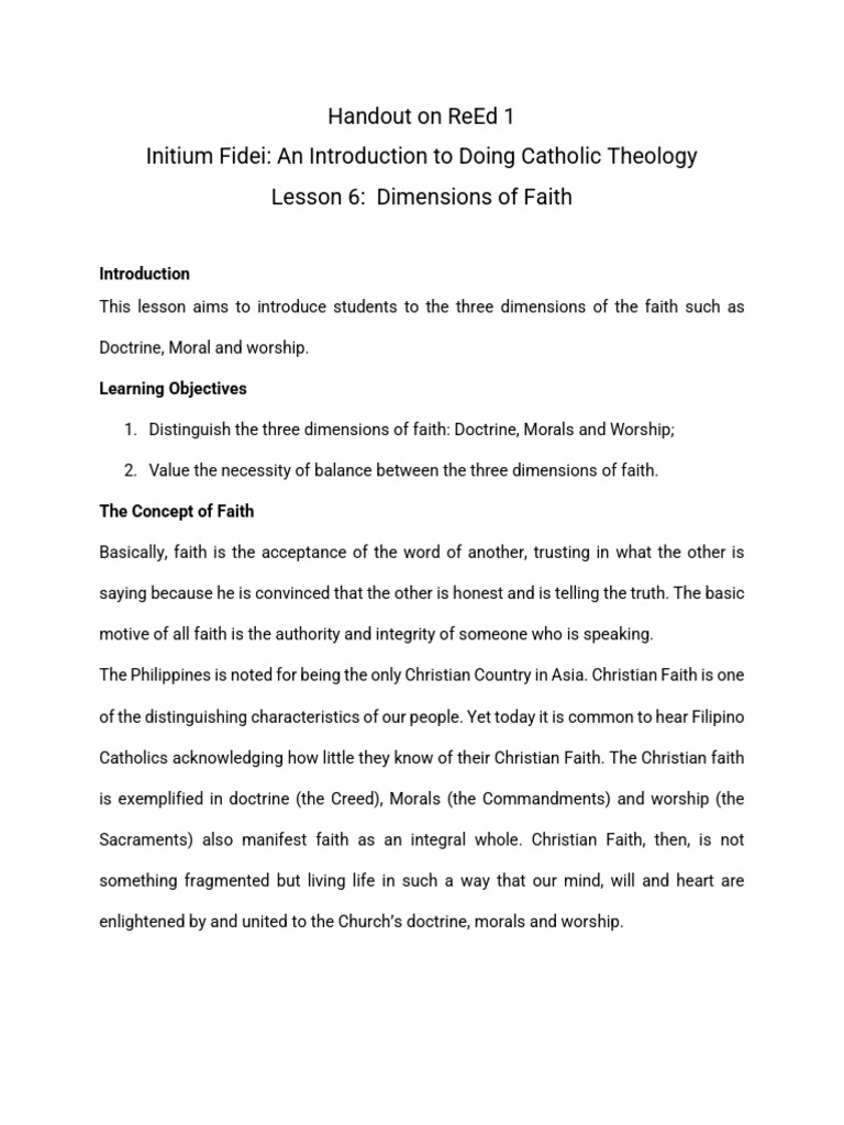 Handout On ReEd 1 Souces of Faith | PDF | Faith | Catholic Church