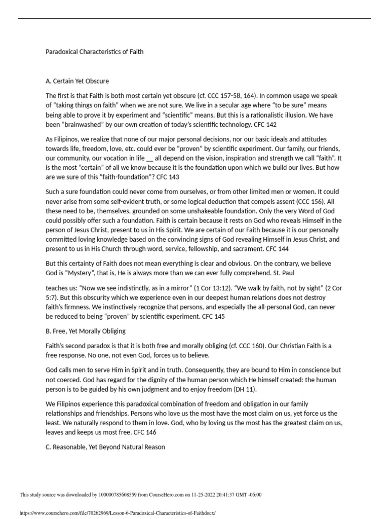 Lesson 6 Paradoxical Characteristics of Faith | PDF | Catholic Church ...