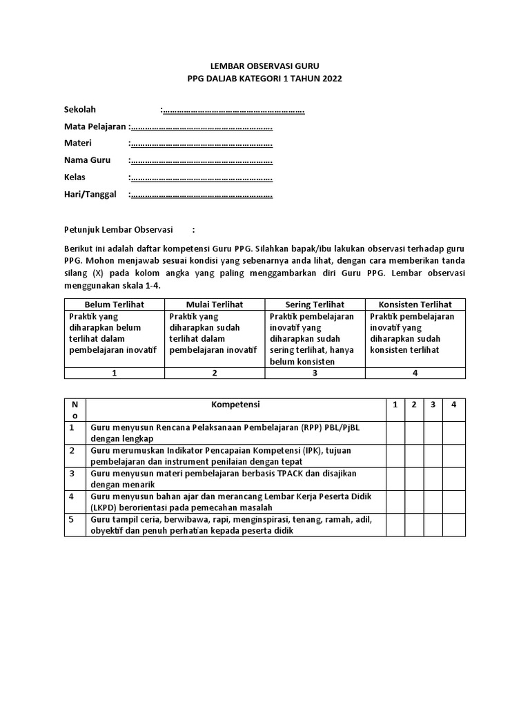 Lembar Observasi Guru | PDF | Karier & Perkembangan