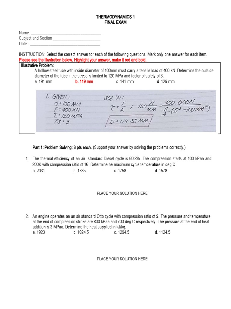 Thermodynamics Final Exam Questions | PDF | Heat | Enthalpy
