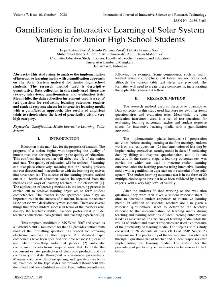 Gamification in Interactive Learning of Solar System Materials For Junior High School Students ...