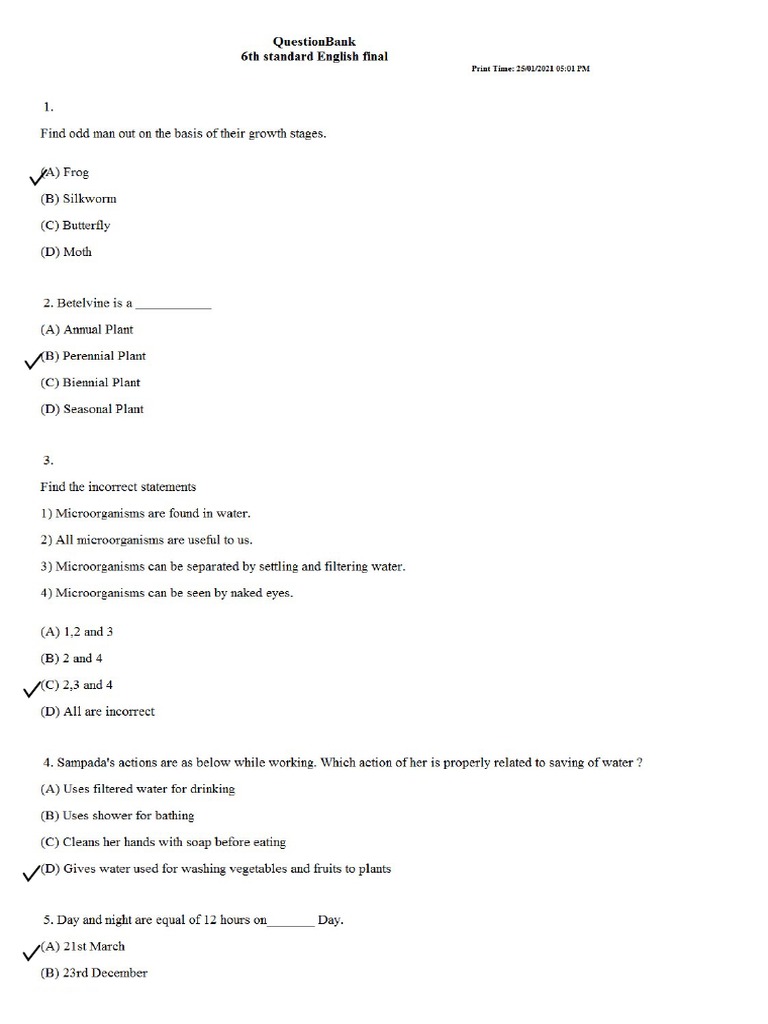 Class 6 Test Paper With Key Homi Bhabha | PDF