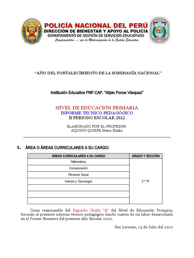 Informe Pedagógico Segundo Grado 2022 | PDF