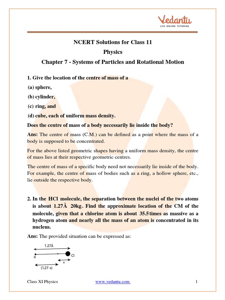 Class 11 - Physics - Systems of Particles and Rotational Motion | PDF | Rotation Around A Fixed ...