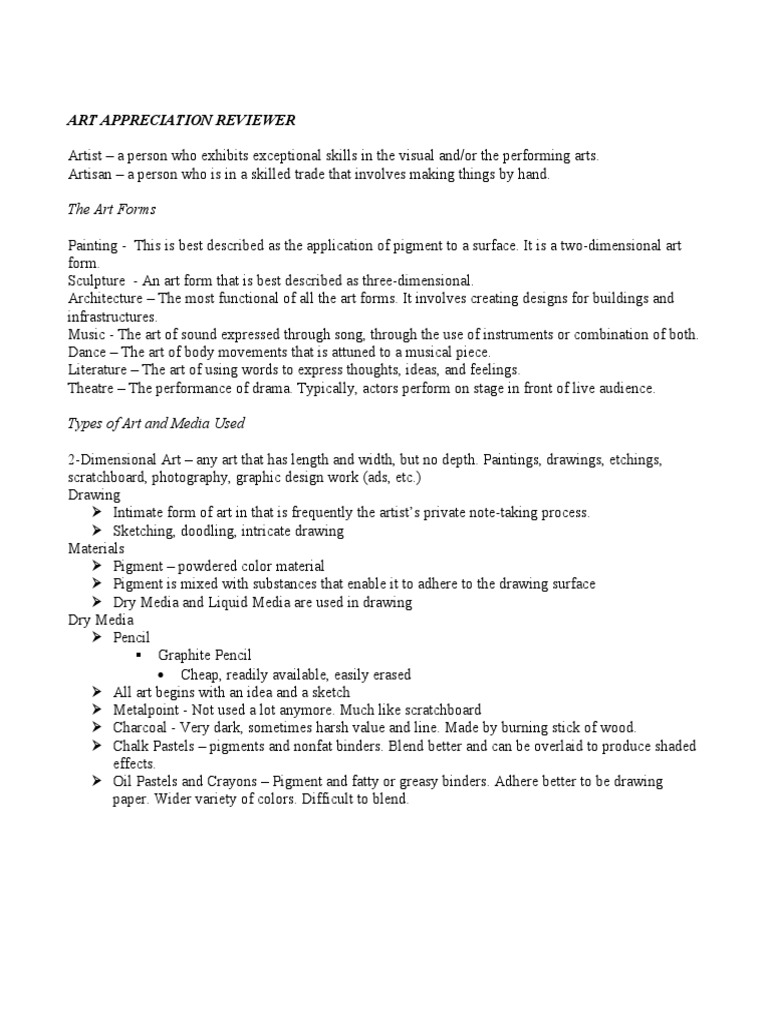 Art Appreciation Reviewer | PDF | Oil Painting | Visual Arts