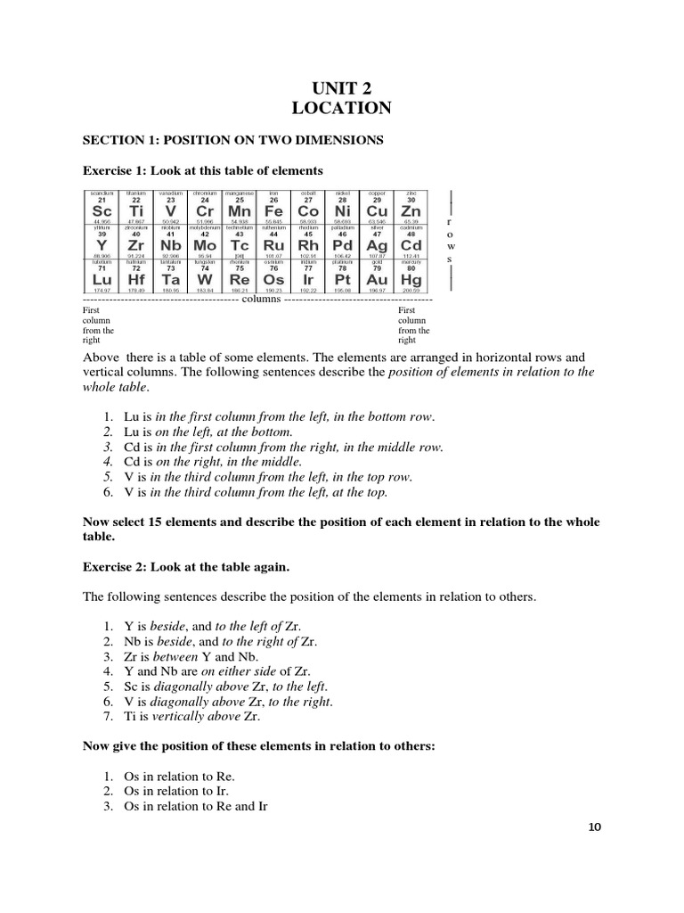 Describing Location and Position: A Document with Exercises on Two-Dimensional and Three ...