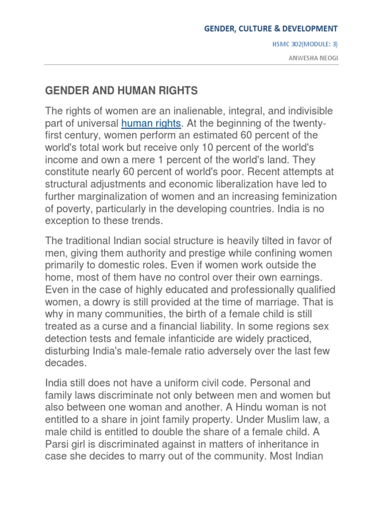 HSMC 302 (MODULE) Gender & Human Rights | PDF | Woman | Women's Rights