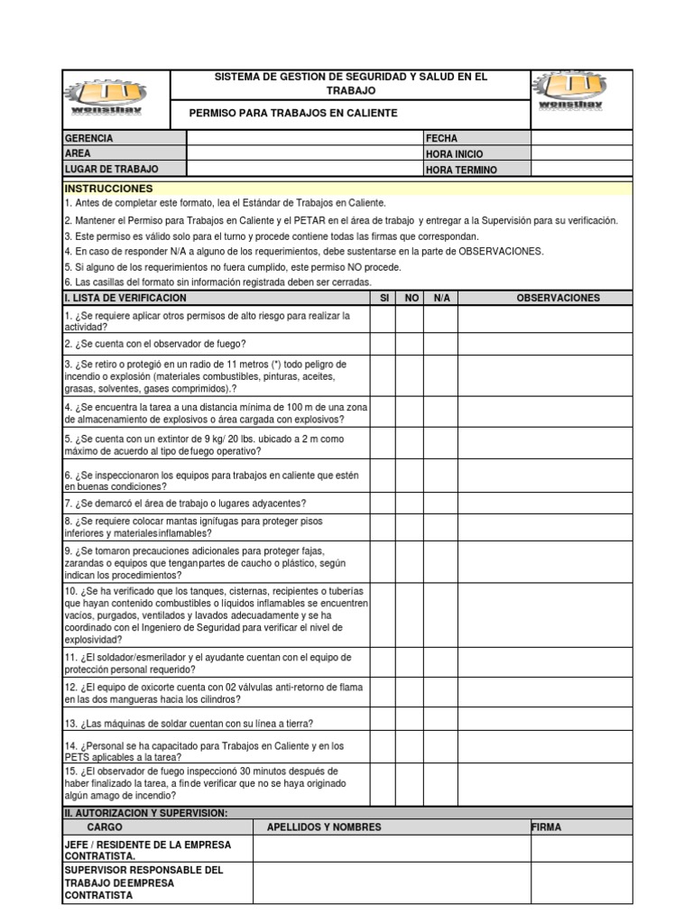 Permiso para Trabajos en Caliente | PDF