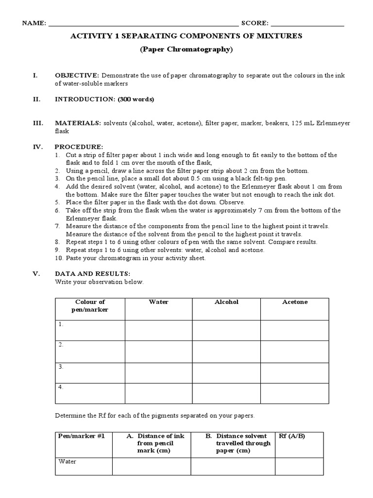 Activity Separating Mixture | PDF | Ink | Chromatography