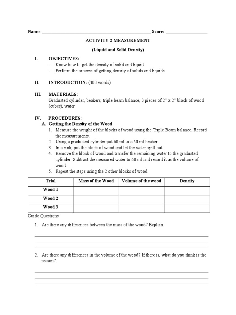 Activity Getting Density | PDF | Density | Weight