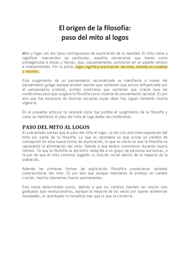 Del mito al logos: surgimiento filosófico | PDF | Ciencias sociales