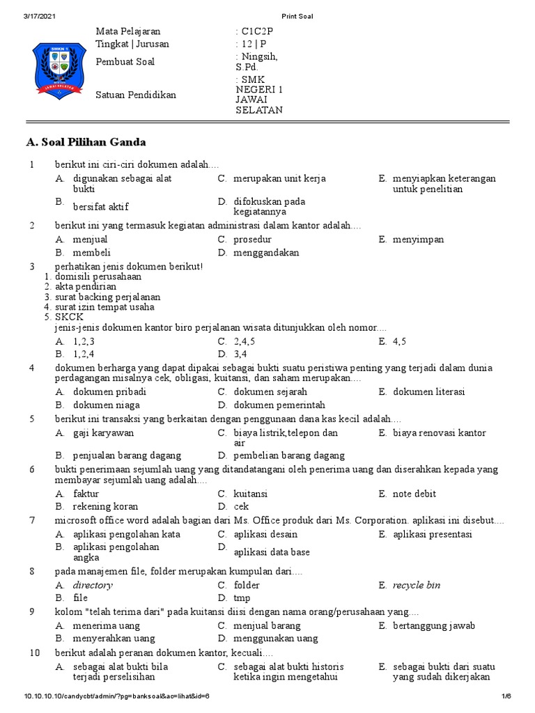 Soal c1, c2 Perhotelan | PDF