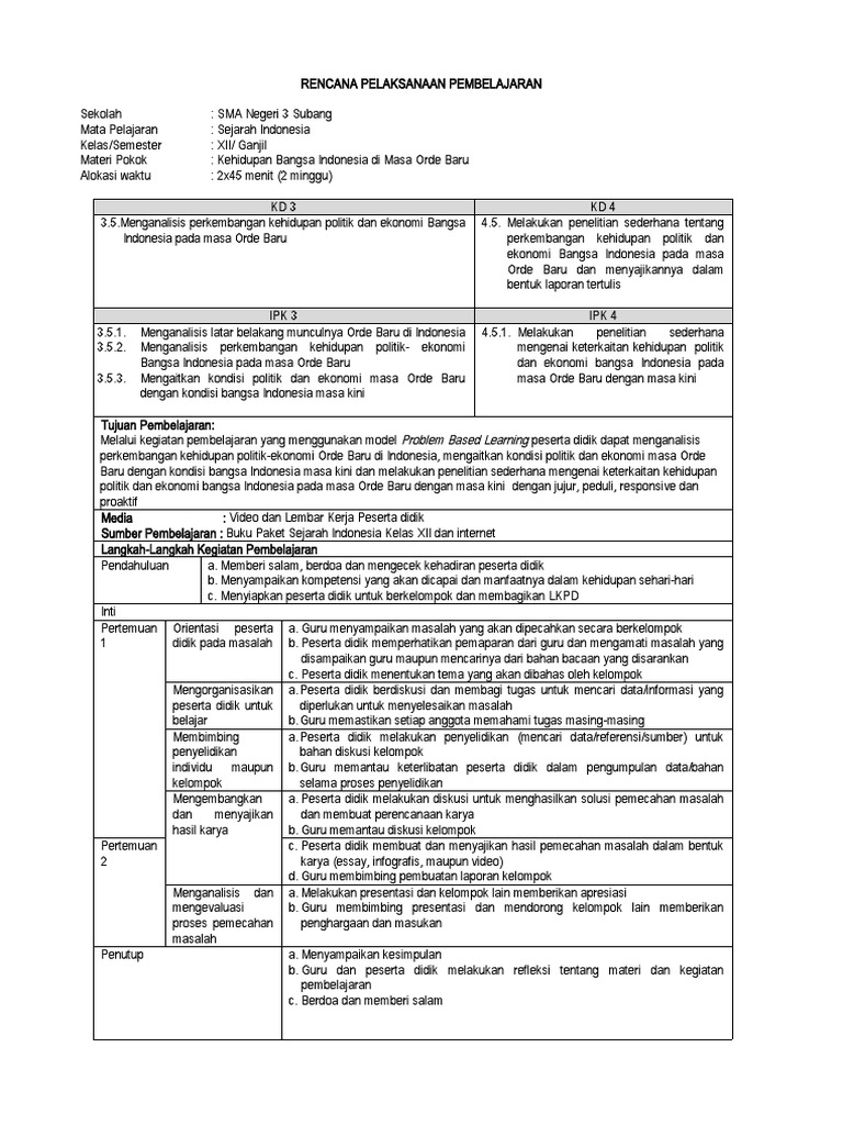 RPP KD 3.5 Orde Baru | PDF