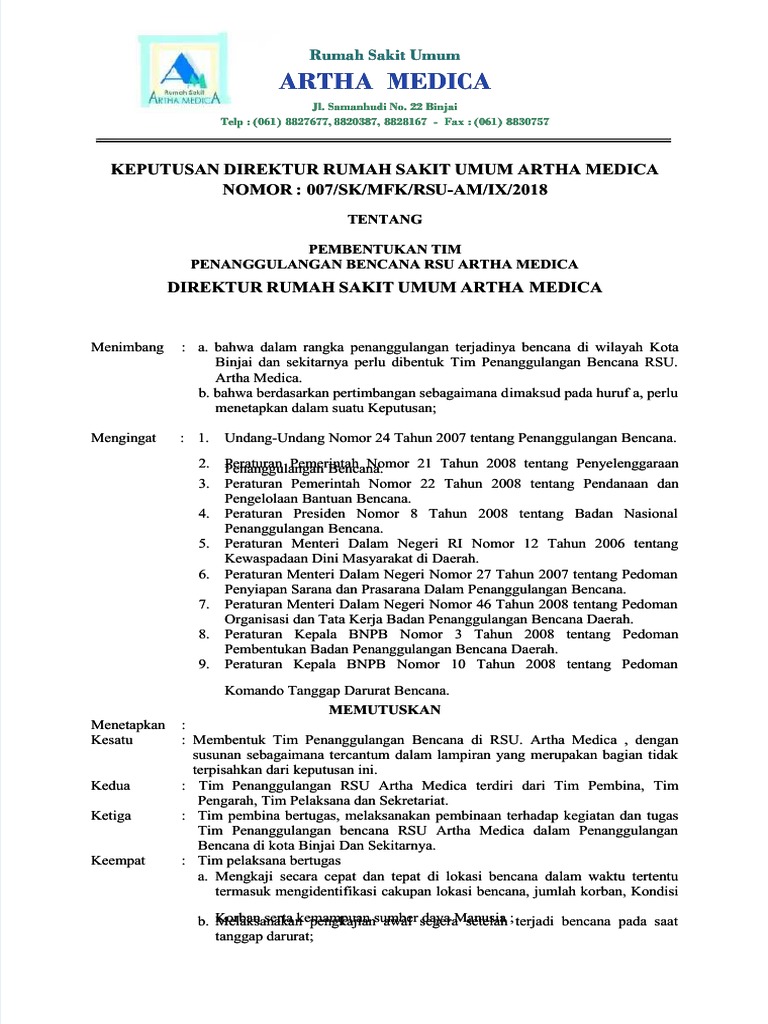 SK Pembentukan Tim Penanggulangan Bencana | PDF