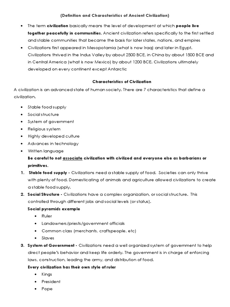 Characteristics of A Civilization | PDF | Civilization | Society