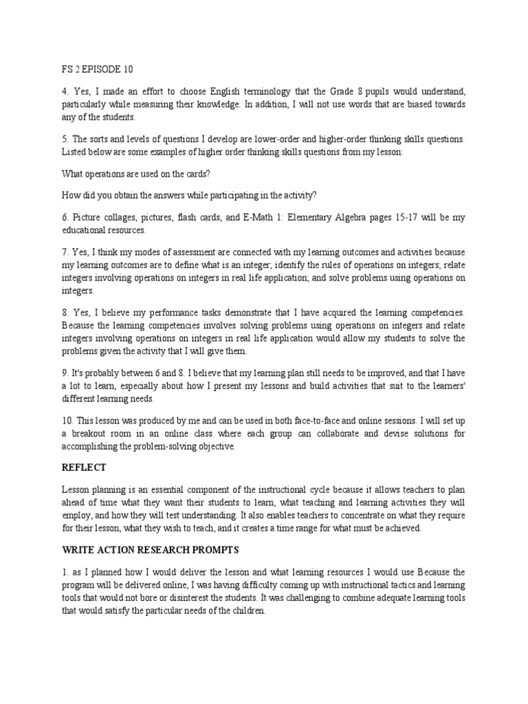 FS 2 Episode 10 | PDF | Lesson Plan | Teachers
