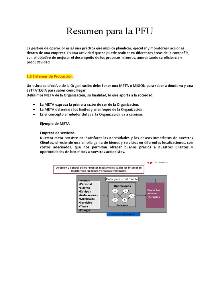 Resumen para La Pfu Gestion Operaciones | PDF | Business | Calidad (comercial)