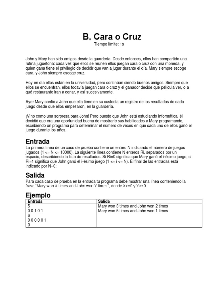 B. Cara o Cruz: Entrada | PDF