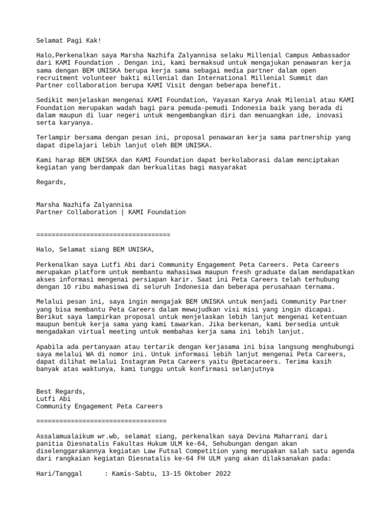 Contoh Chat Pembuka | PDF