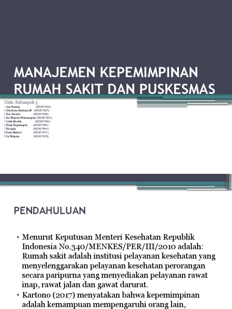 Kepemimpinan di RS dan Puskesmas | PDF | Career & Growth | Self-Improvement