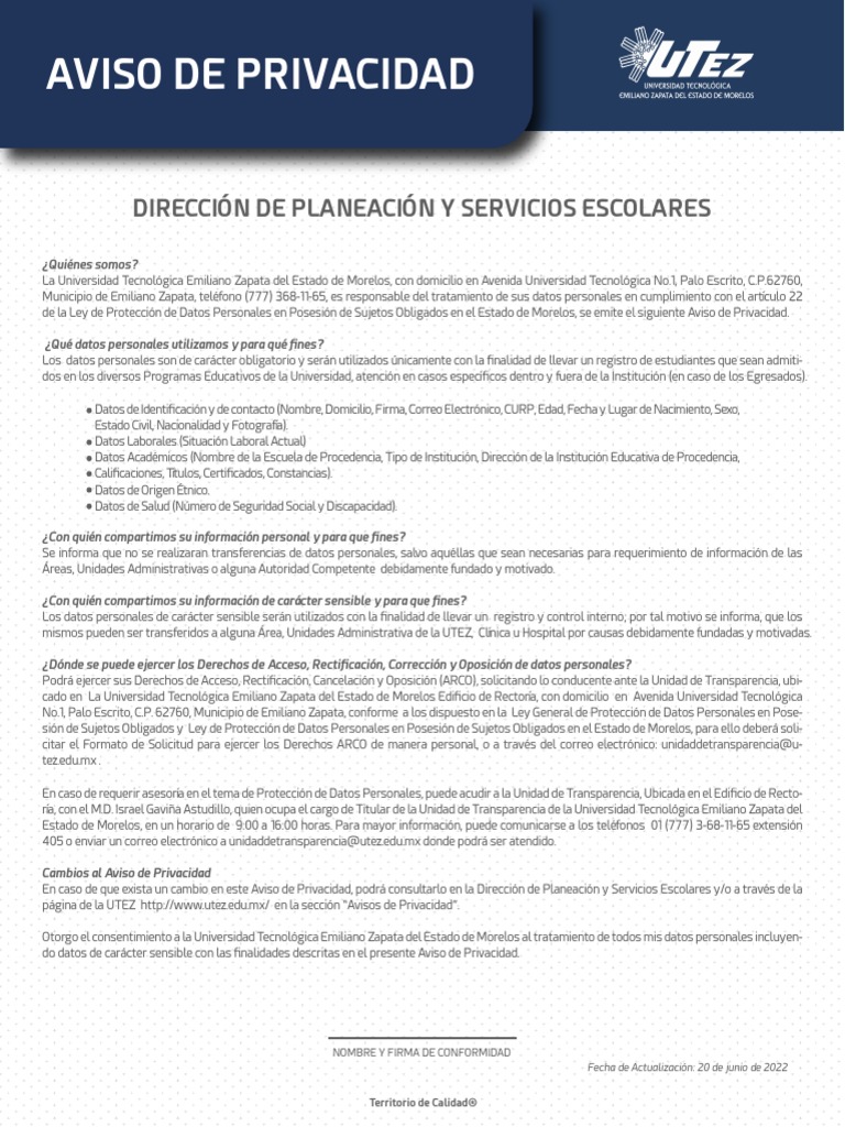 Aviso de Privacidad SE Conformidad 2022 | PDF | Privacidad de la información | Privacidad