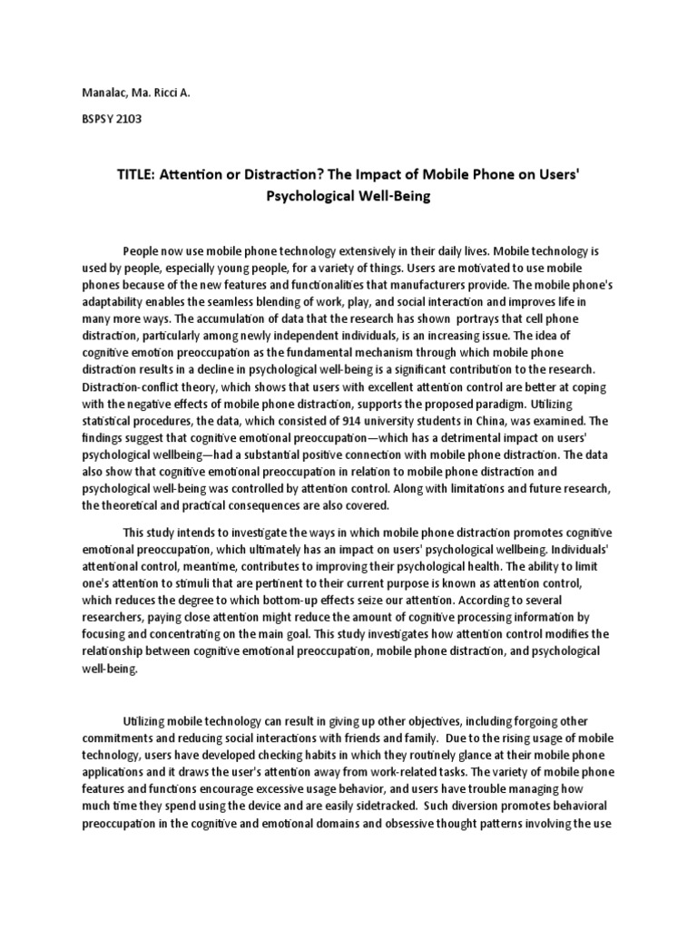 How Distraction Is Related On Cognitive Psychology | PDF | Well Being ...