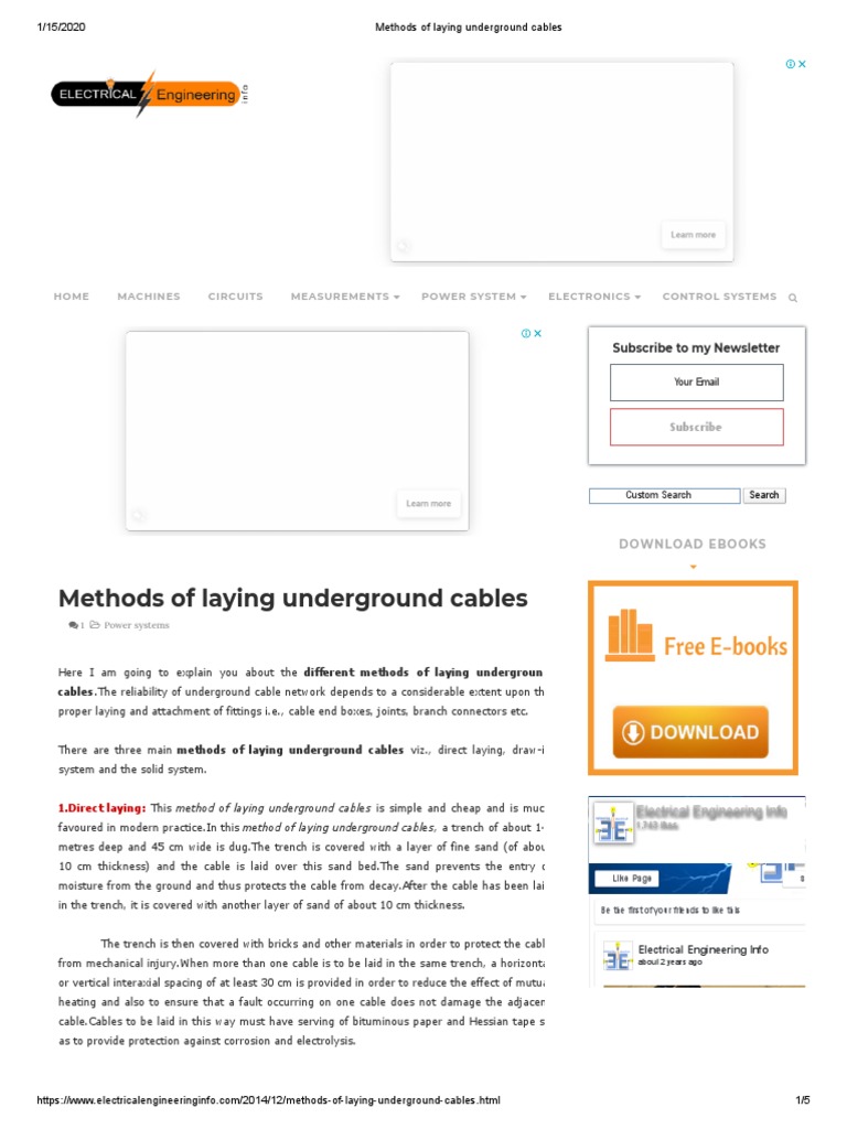 Methods of Laying Underground Cables | PDF | Trench | Electrical ...