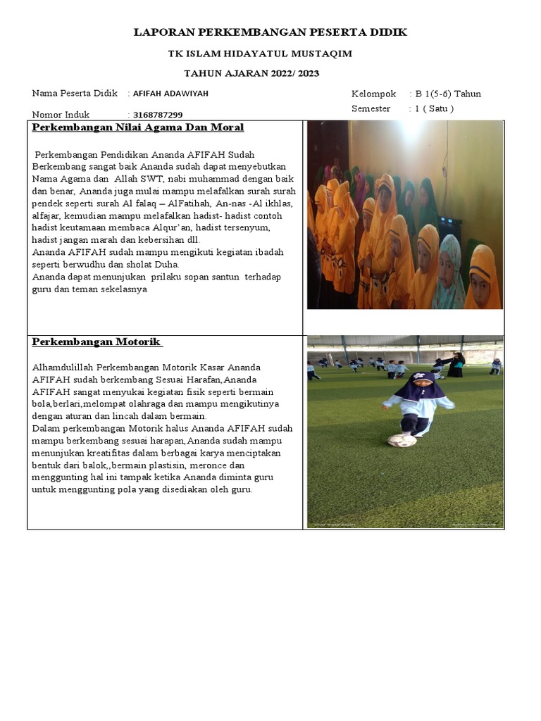 Raport TK Afifah | PDF