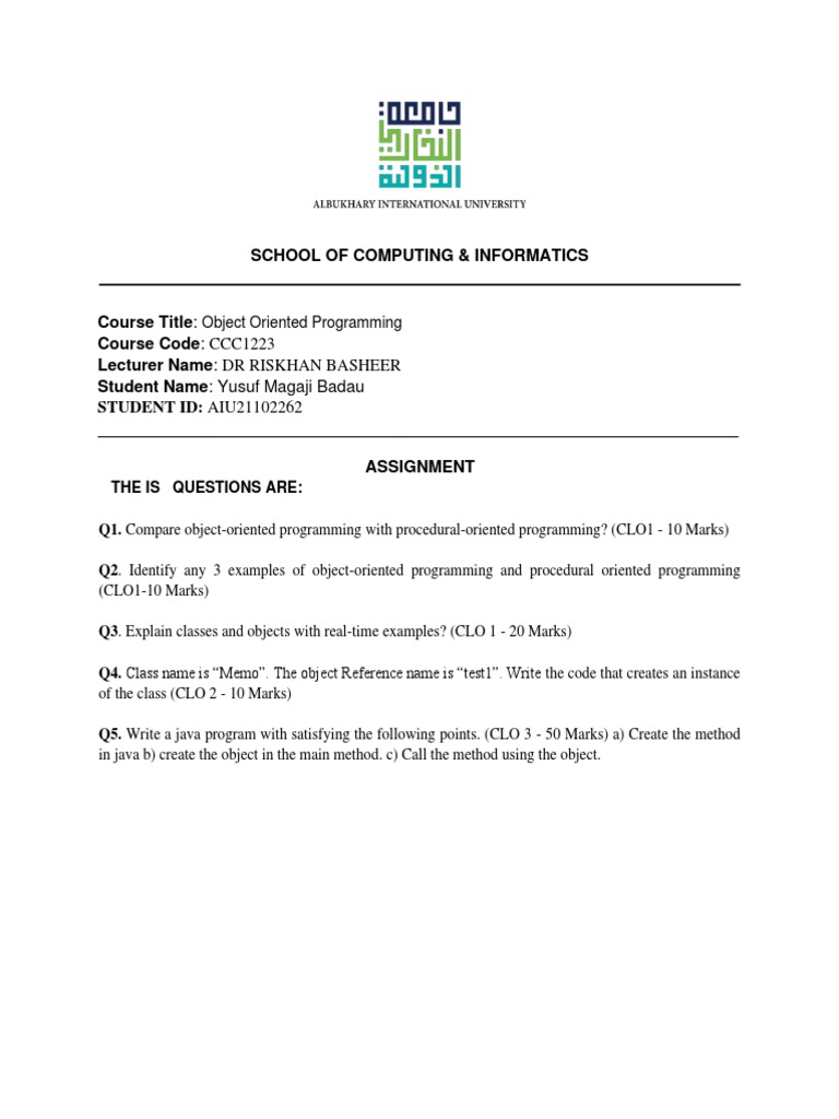 Oop Assignment 1 | PDF