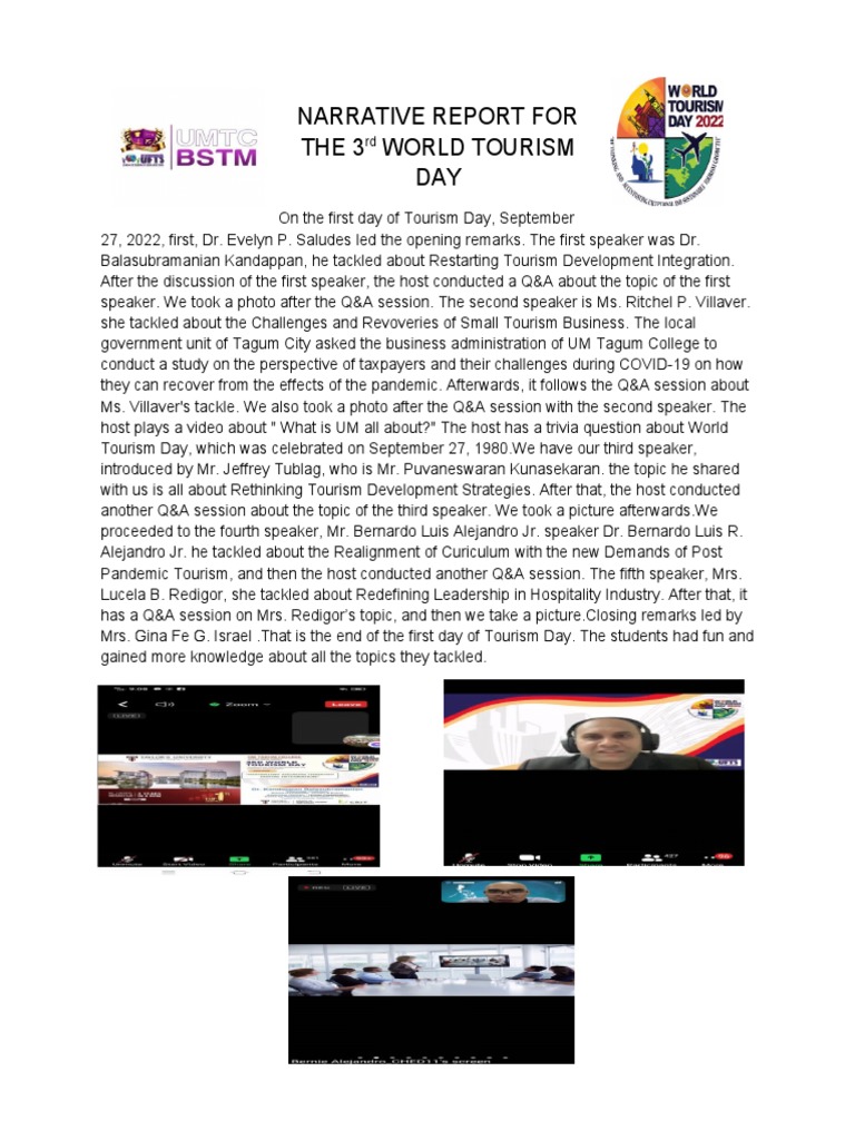 Narrative Report World Tourism Day (Rogen) | PDF | Tourism | Sustainability