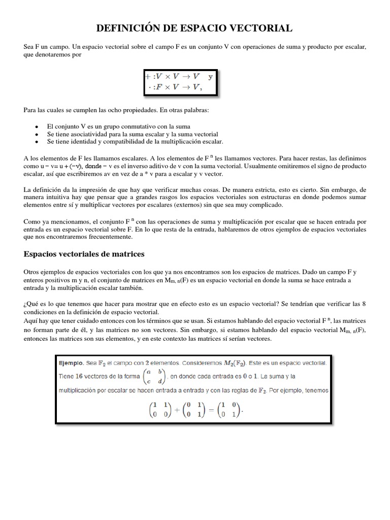 Definición de Espacio Vectorial | PDF