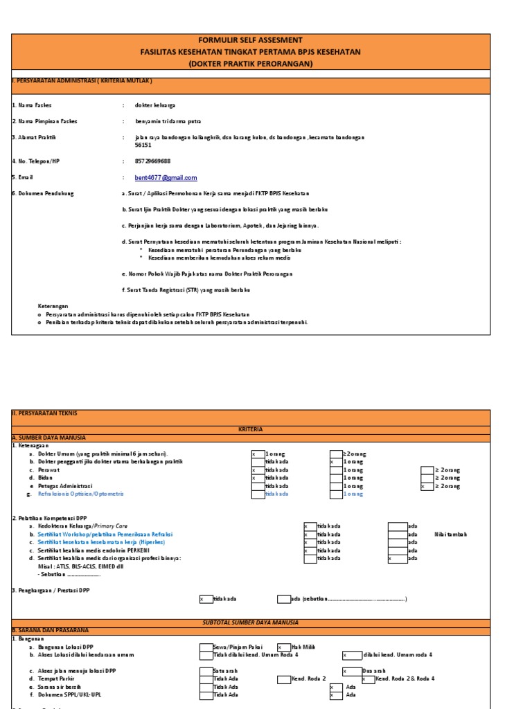 Formulir Self Assessment FKTP | PDF