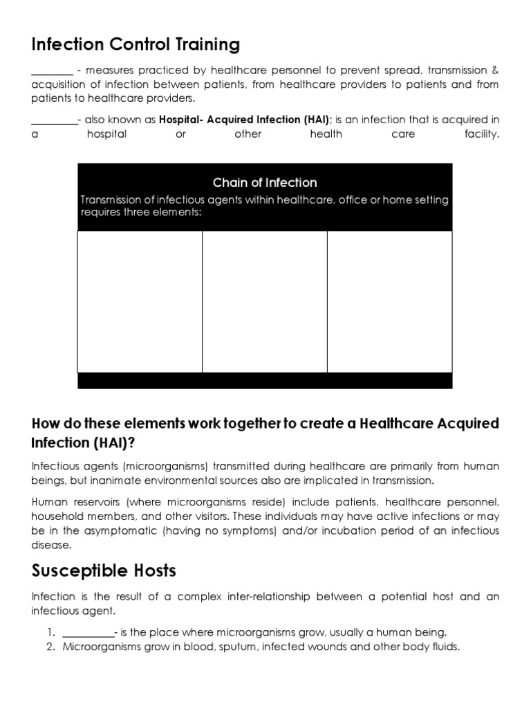 Infection Control Training Activity Sheet Pdf Infection Hand Washing