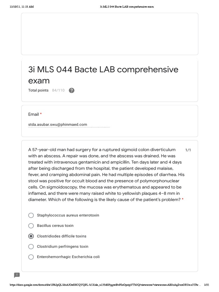 3i MLS 044 Bacte LAB Comprehensive Exam | PDF
