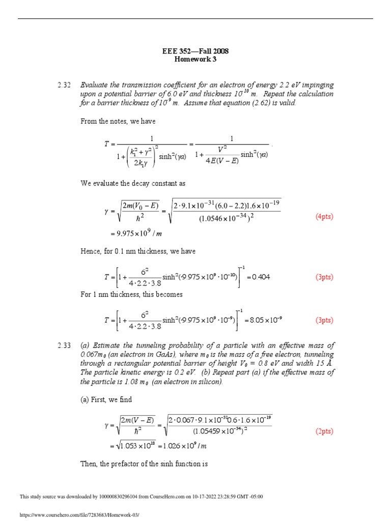 Homework 03 | PDF | Electronvolt | Physics