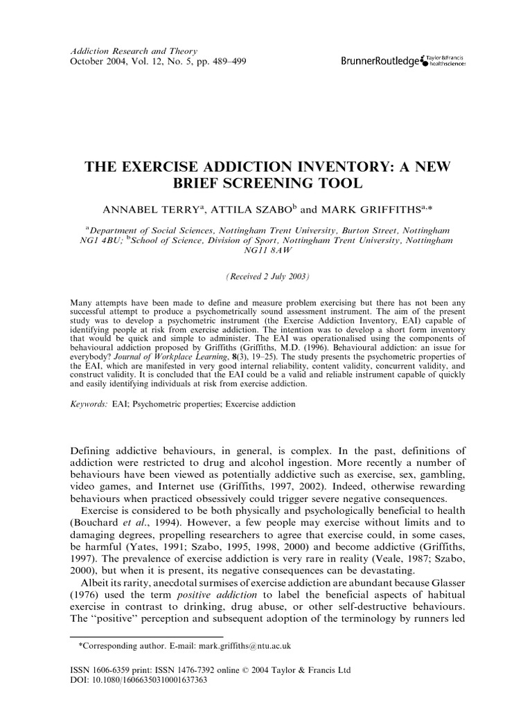 The Exercise Addiction Inventory: A New Brief Screening Tool | PDF