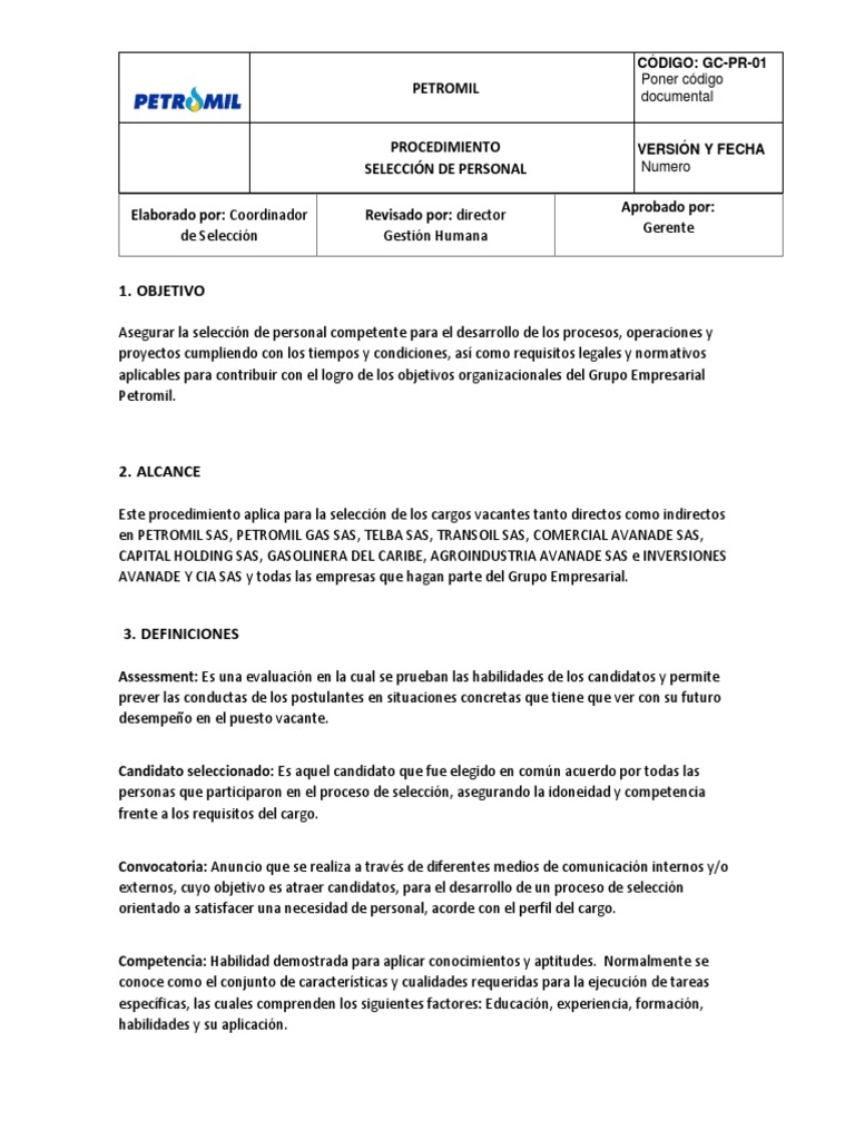 Procedimiento para Selección de Personal | PDF | Gestión de recursos humanos | Business