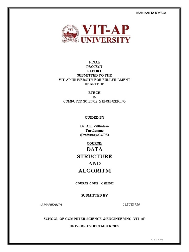 21BCE9726 - DSA Lab - FINAL REPORT | PDF | Theoretical Computer Science | Computing