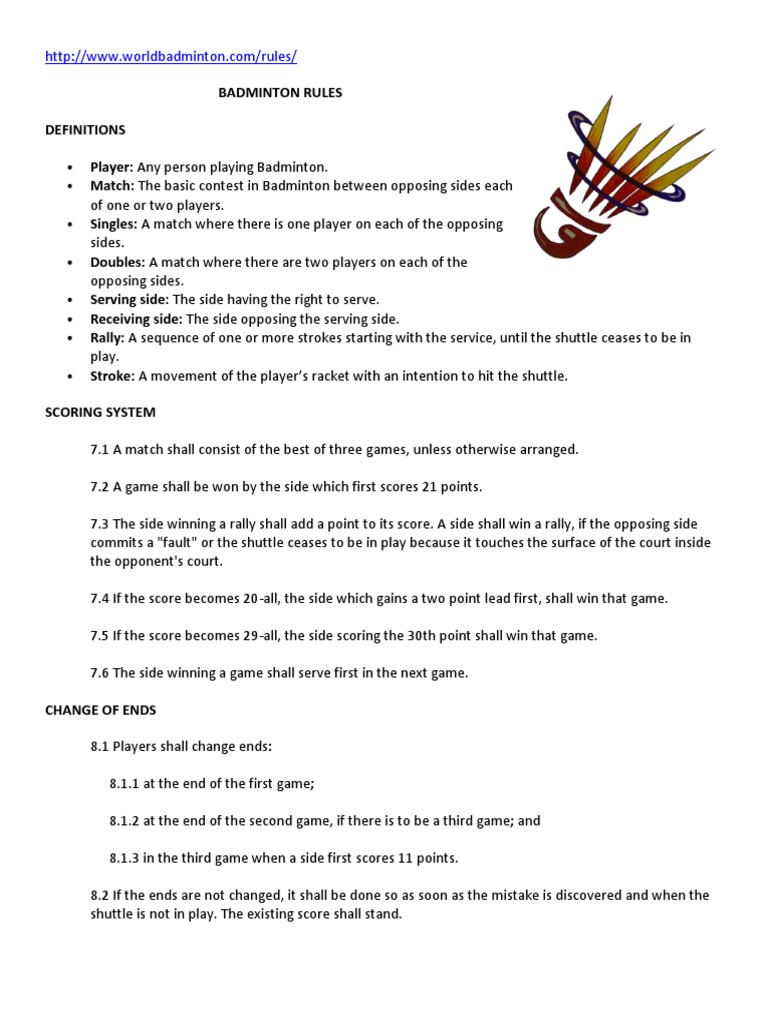 Badminton Rules | PDF