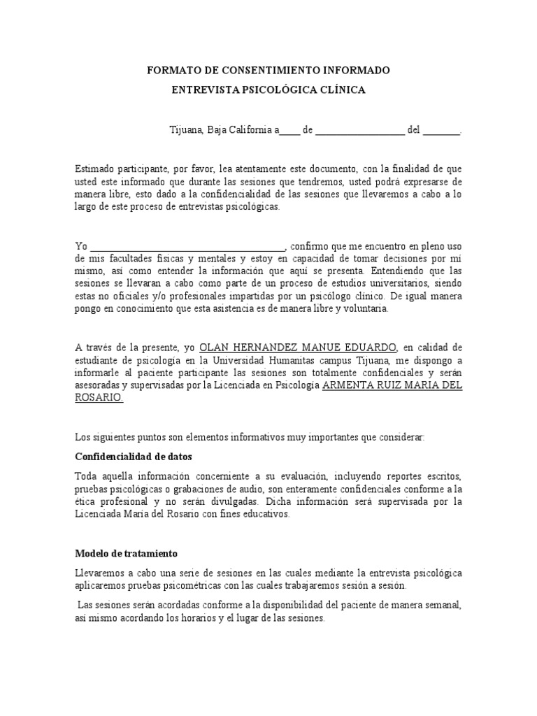 Formato de Consentimiento Informado | PDF | Consentimiento informado ...