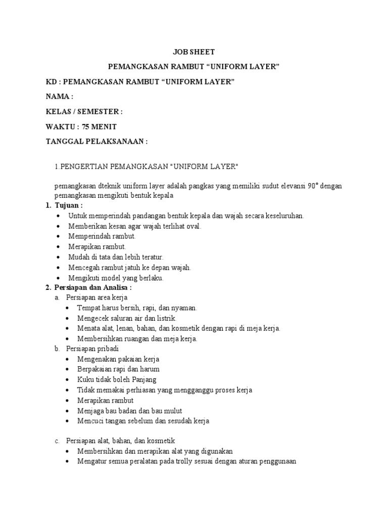Job Sheet Uniform Layer | PDF