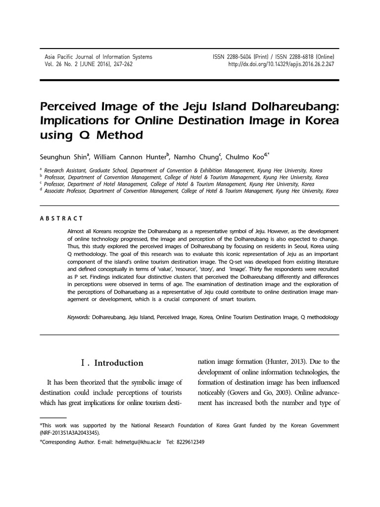 Perceived Image of The Jeju Island Dolhareubang - Implications For Online Destination Image in ...