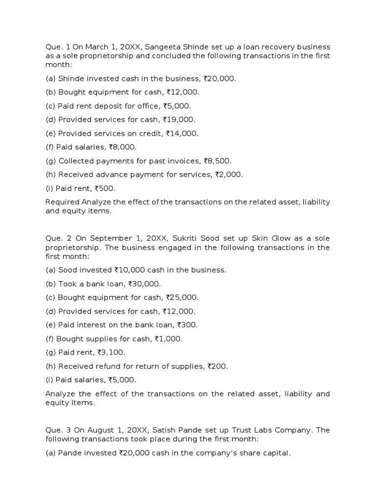 Accounting Equation Extra Questions | PDF | Equity (Finance) | Credit
